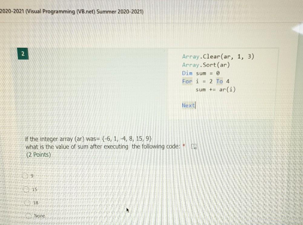 Solved 2020-2021 (Visual Programming (VB.net) Summer | Chegg.com