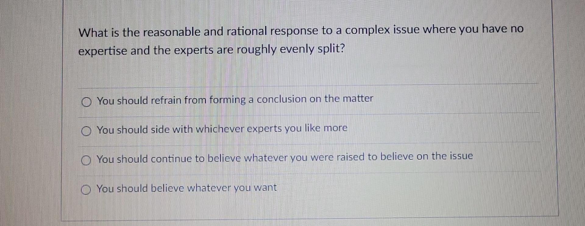 Solved What is the reasonable and rational response to a | Chegg.com