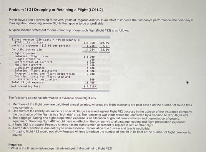 Solved Problem 11-21 Dropping or Retaining a Flight [LO11-2] | Chegg.com