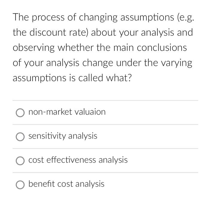 Solved The process of changing assumptions (e.g. the | Chegg.com