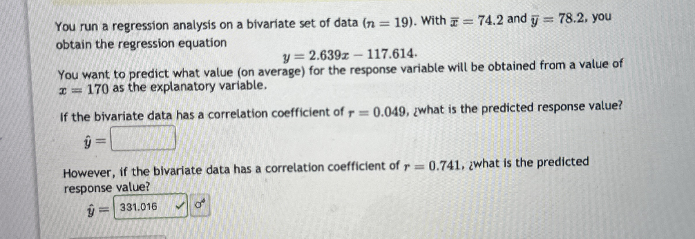 Solved You run a regression analysis on a bivariate set of | Chegg.com