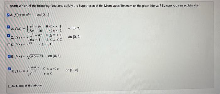 Solved (1 point) Which of the following functions satisfy | Chegg.com