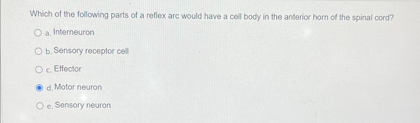 Solved Which of the following parts of a reflex arc would | Chegg.com