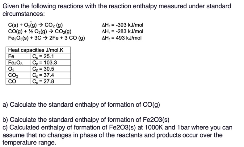 Solved a) ﻿Calculate the standard enthalpy of formation of | Chegg.com