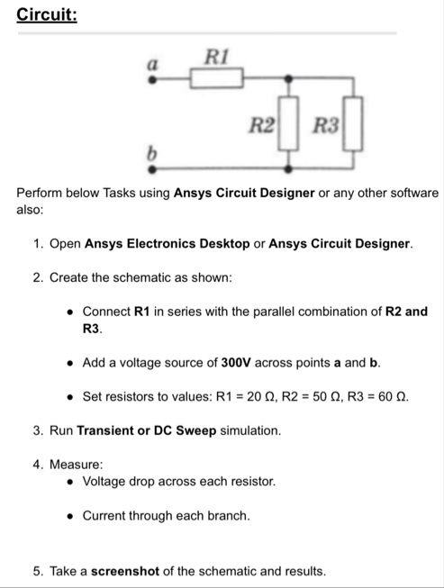 Solved Circuit:Perform below Tasks using Ansys Circuit | Chegg.com