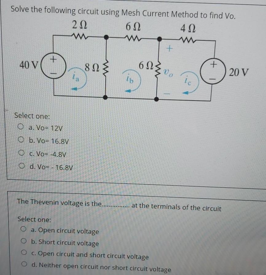 Solved Solve the following circuit using Mesh Current Method | Chegg.com