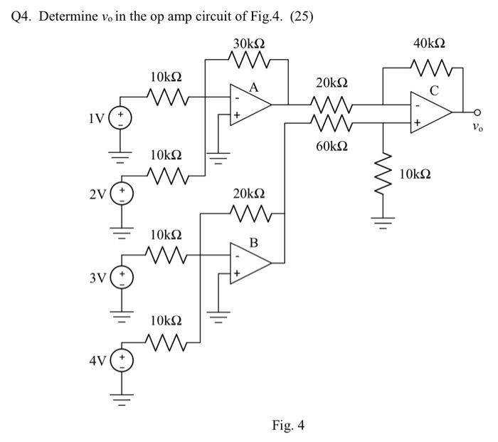 Solved 40kΩ Λ C Vo Q4. Determine o in the op amp circuit of | Chegg.com