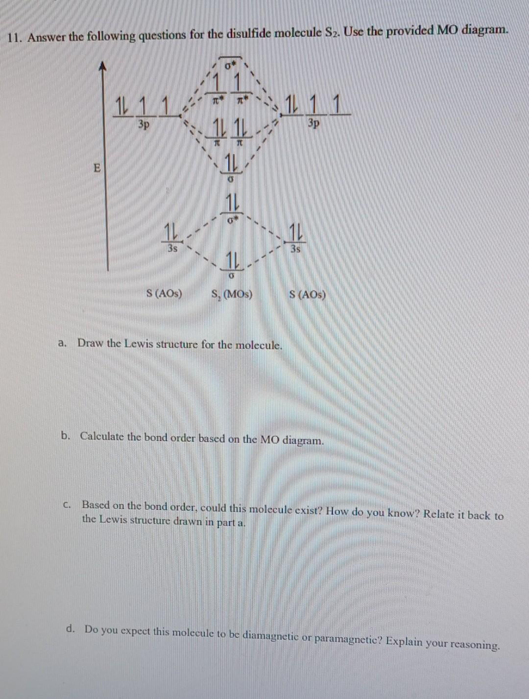 Solved 11. Answer the following questions for the disulfide | Chegg.com