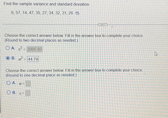 Solved Find the sample variance and standard deviation. | Chegg.com