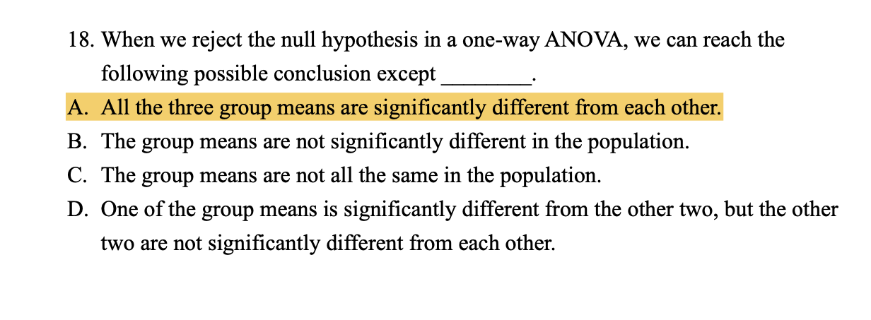Solved When we reject the null hypothesis in a one-way | Chegg.com