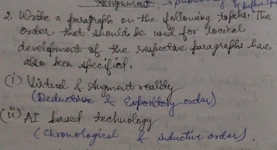 Solved Write a paragraph on the following topics. TheOrder | Chegg.com