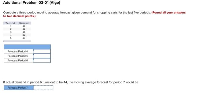 Solved Compute a three-period moving average forecast given | Chegg.com