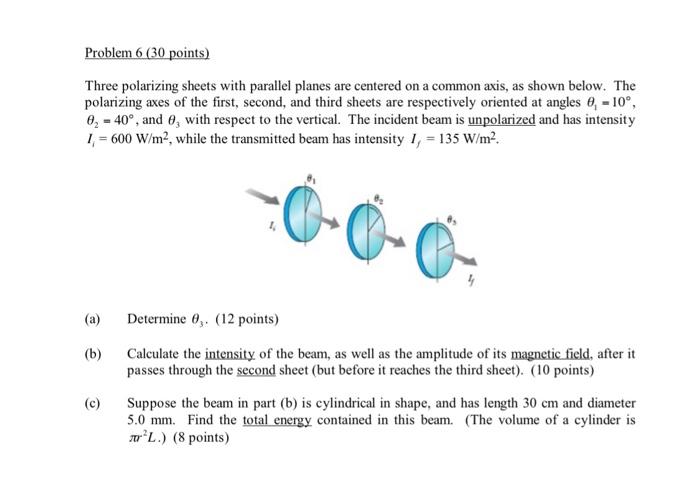Solved Three polarizing sheets with parallel planes are | Chegg.com
