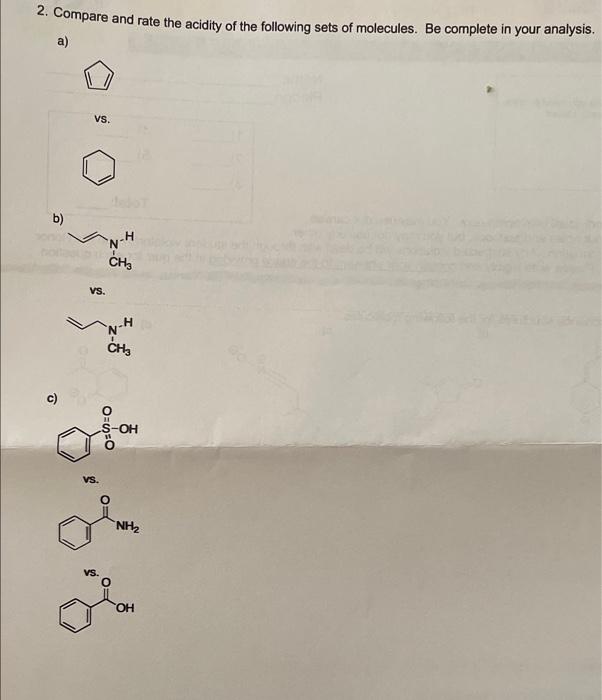 Solved 2. Compare and rate the acidity of the following sets | Chegg.com