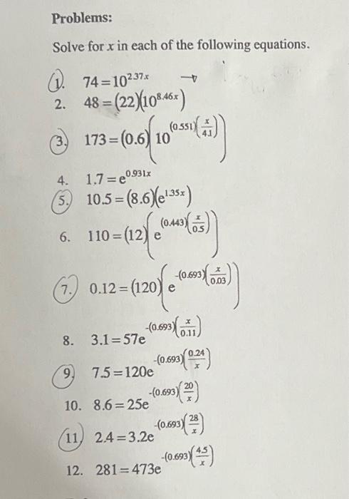 Solved Problems: Solve for x in each of the following | Chegg.com