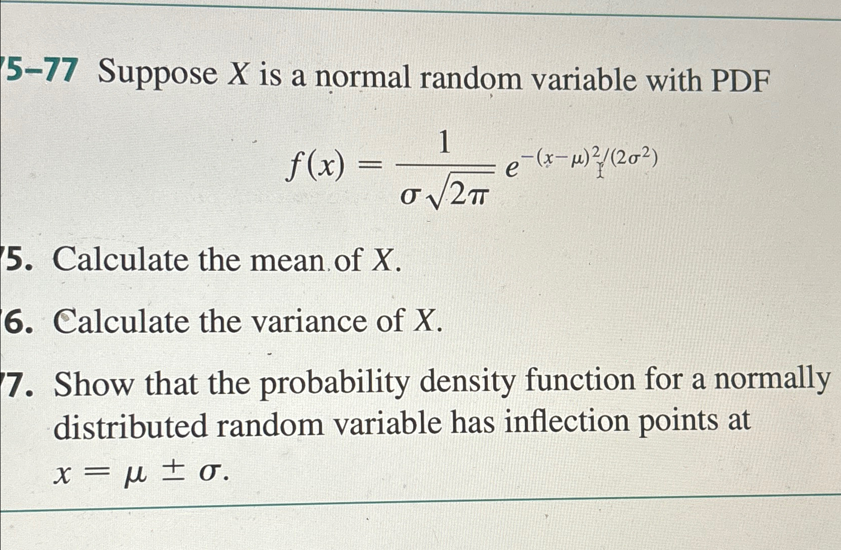 Solved 5-77 ﻿Suppose x ﻿is a normal random variable with | Chegg.com