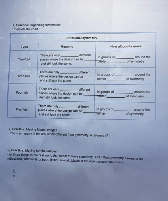Solved 7) Practice: Organizing Information Complete the | Chegg.com