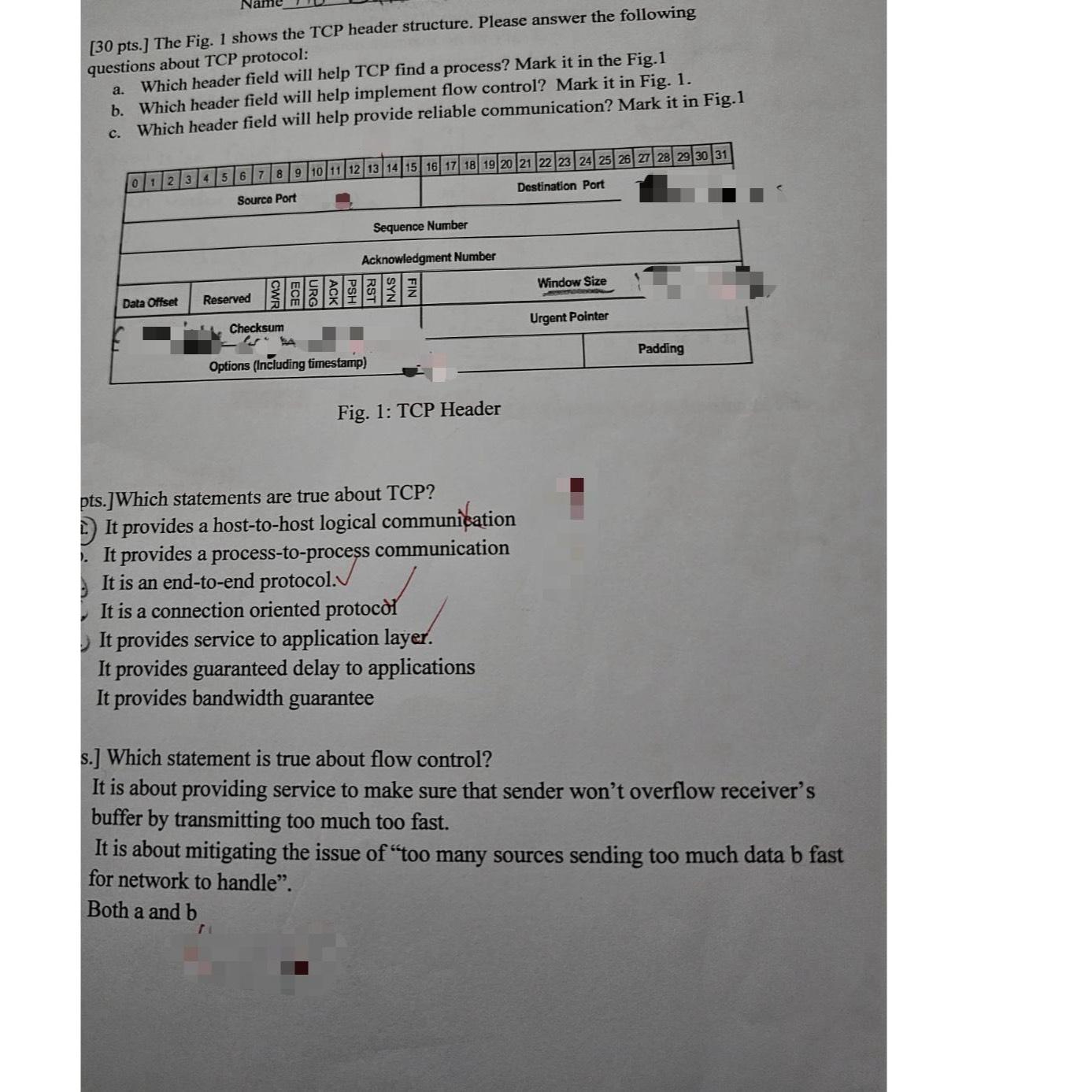 Solved [30 ﻿pts.] ﻿The Fig. 1 ﻿shows the TCP header | Chegg.com