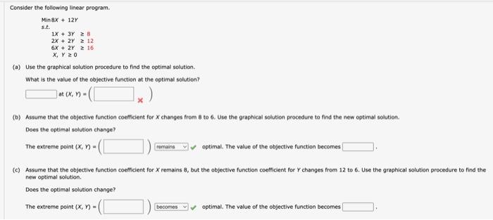 Solved Consider the following linear program. Min 8x+12y | Chegg.com