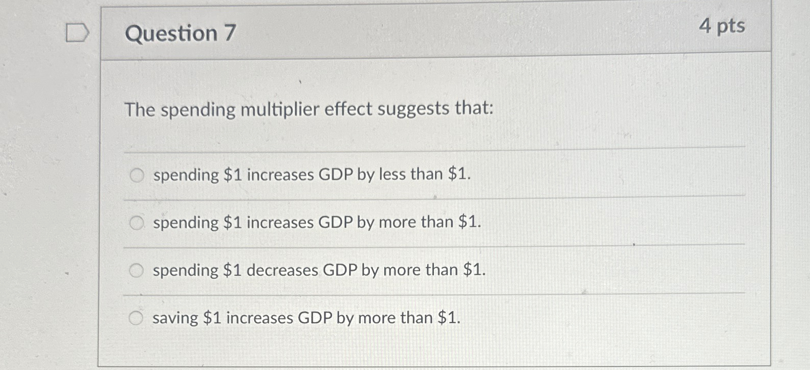 Solved Question 74 ﻿ptsThe spending multiplier effect | Chegg.com