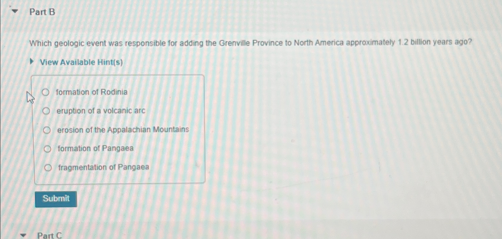 Solved Part BWhich geologic event was responsible for adding | Chegg.com