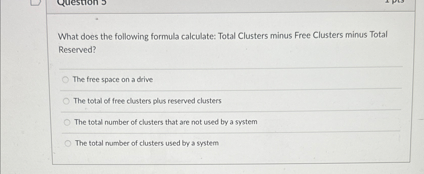 Solved What does the following formula calculate: Total | Chegg.com