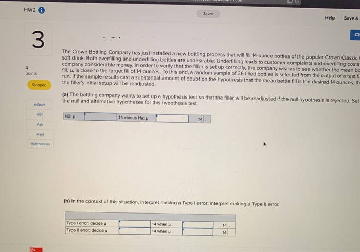Solved HW2 0 Saved Help Save & The Crown Bottling Company | Chegg.com