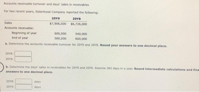 Solved Accounts receivable turnover and days' sales in | Chegg.com