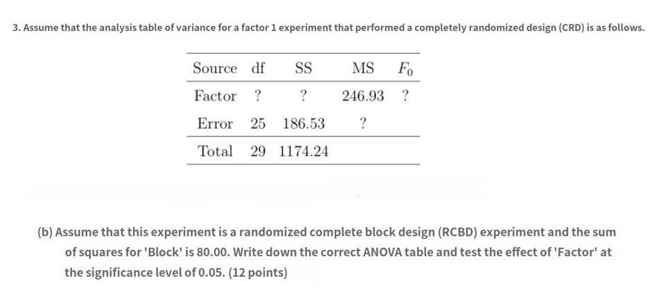 Solved Assume that the analysis table of variance for a | Chegg.com
