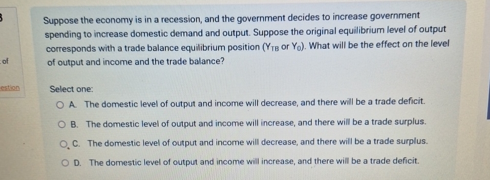 Solved Suppose the economy is in a recession, and the | Chegg.com