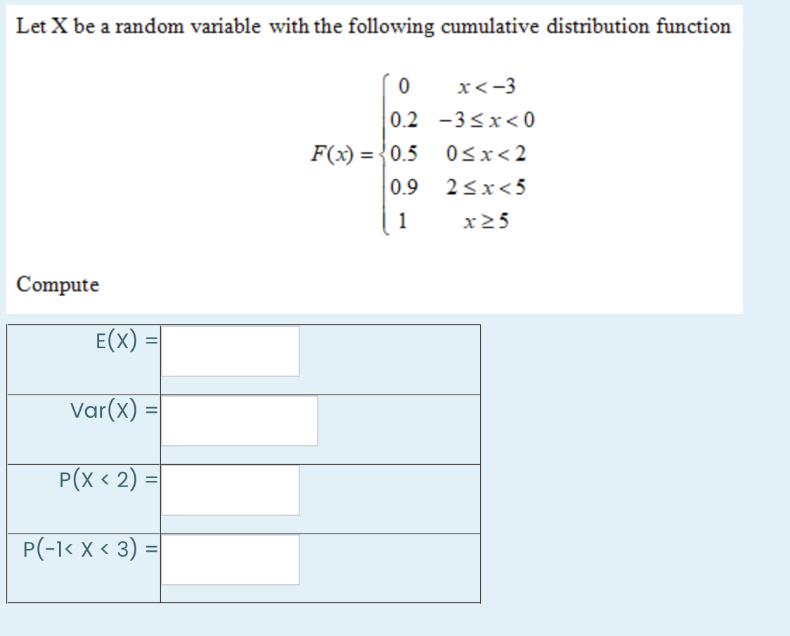 Solved Let x ﻿be a random variable with the following | Chegg.com