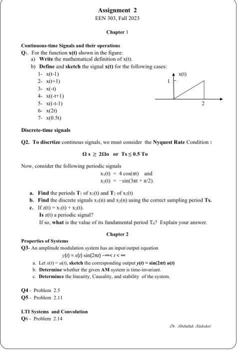 Solved Continuous-time Signals and their operations Q1. For | Chegg.com