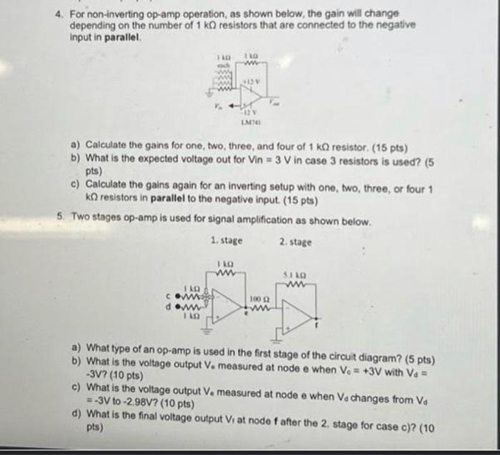Solved 4. For non-inverting op-amp operation, as shown | Chegg.com