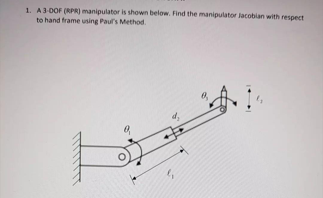 Solved 1. A 3-DOF (RPR) manipulator is shown below. Find the | Chegg.com