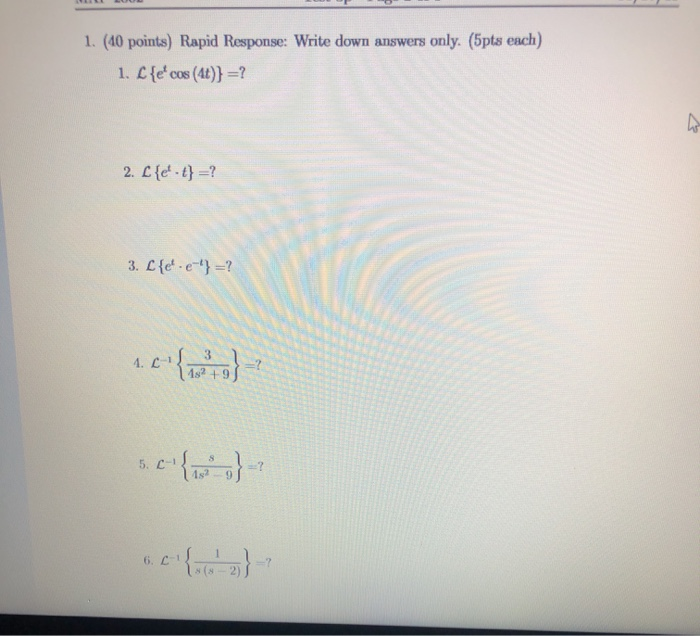 Solved 1. (40 points) Rapid Response: Write down answers | Chegg.com