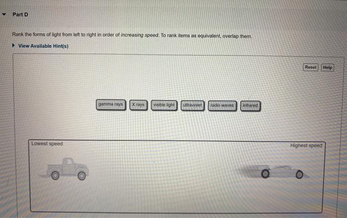 Solved Part D Rank the forms of light from left to right in | Chegg.com