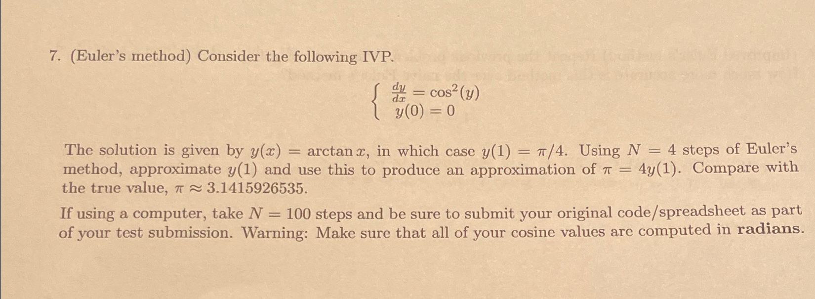 Solved (Euler's method) ﻿Consider the following | Chegg.com
