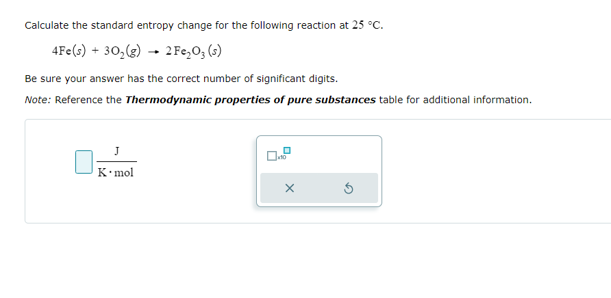 Solved Calculate the standard entropy change for the | Chegg.com