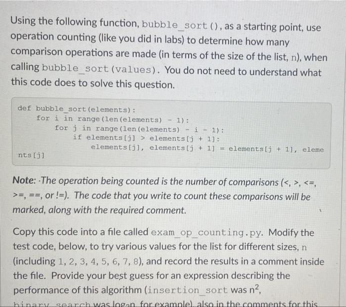 Solved Using the following function, bubble sort(), as a | Chegg.com
