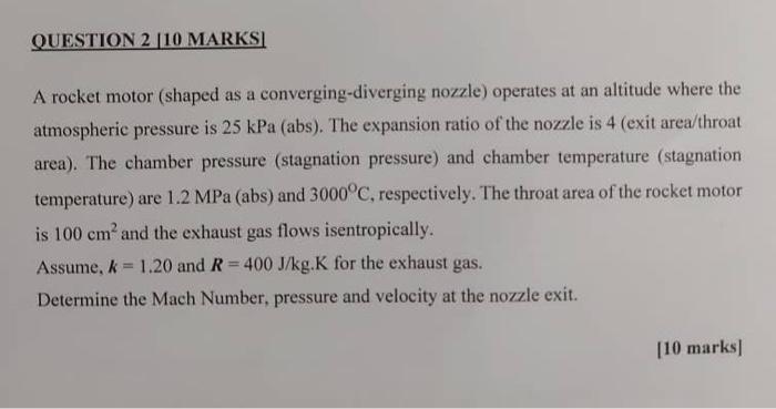 Solved A rocket motor (shaped as a converging-diverging | Chegg.com