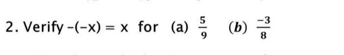 Solved 2. Verify -(-x) = x for (a) 5 (b) -3 8 | Chegg.com