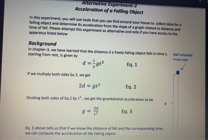 Solved Alternative Experiment-2 Acceleration of a Falling | Chegg.com