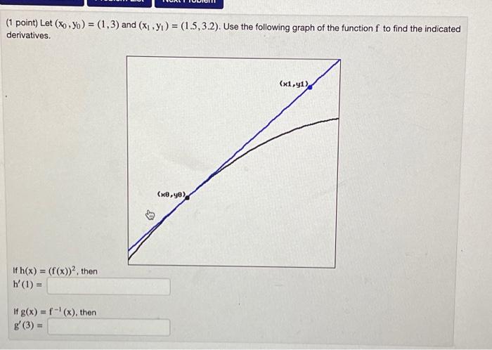Solved (1 point) Let (x0,y0)=(1,3) and (x1,y1)=(1.5,3.2). | Chegg.com