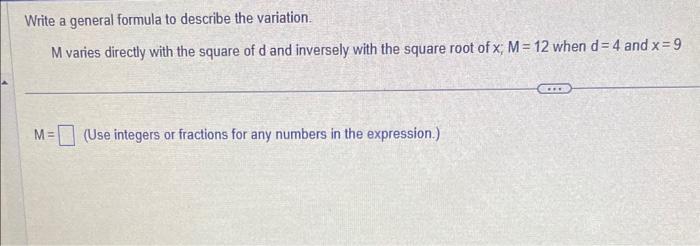 Solved Write a general formula to describe the variation. M | Chegg.com