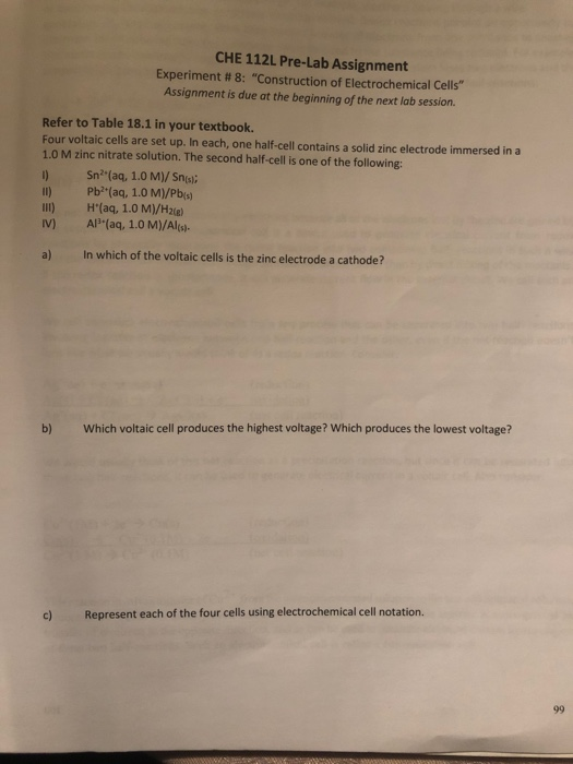 Solved CHE 112L Pre-Lab Assignment Experiment #8: | Chegg.com