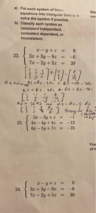 Solved a) Put each system of linear equations into | Chegg.com
