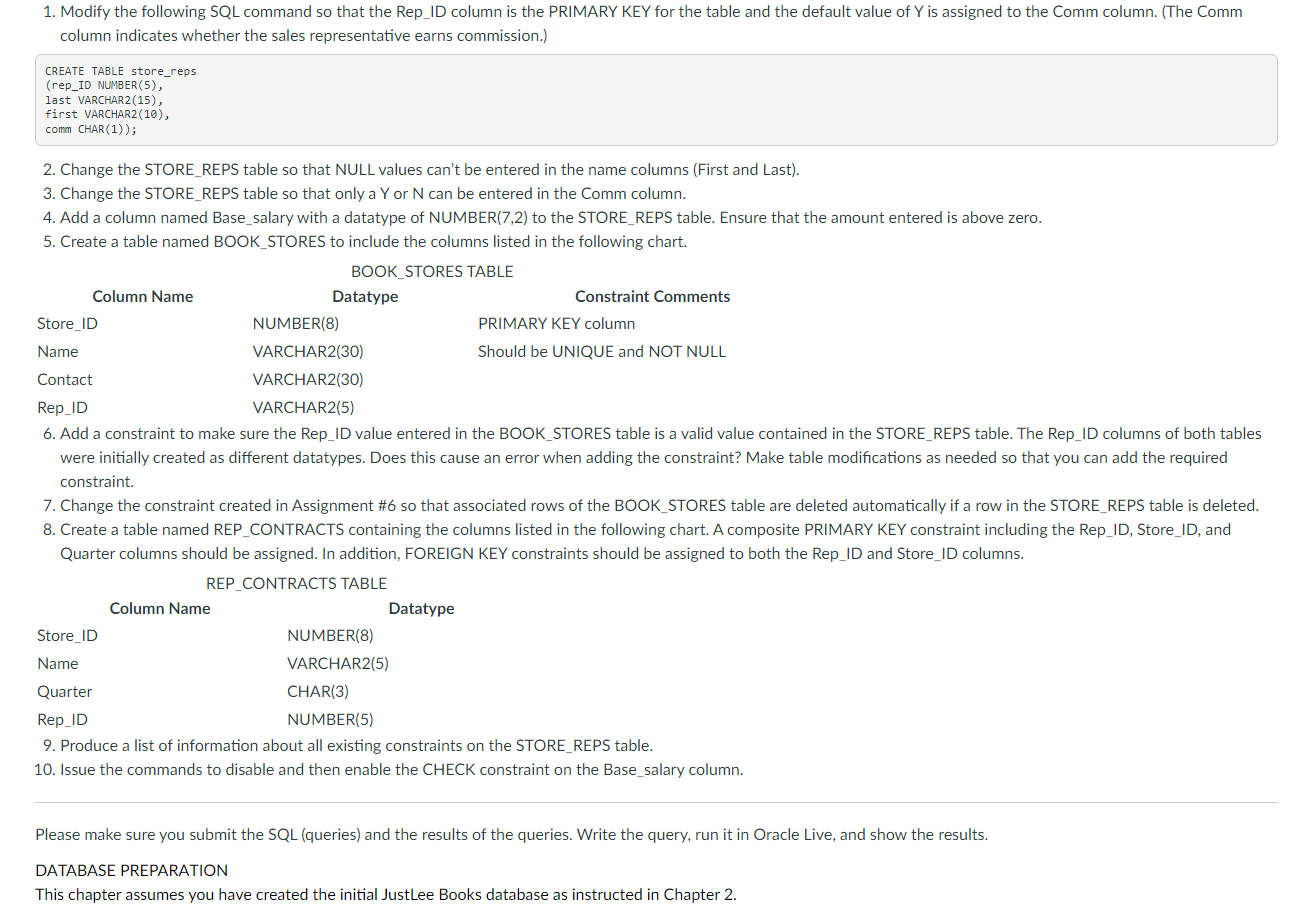 Solved Modify the following SQL command so that the Rep_ID | Chegg.com
