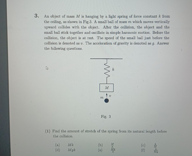 Solved An object of mass M ﻿is hanging by a light spring of | Chegg.com