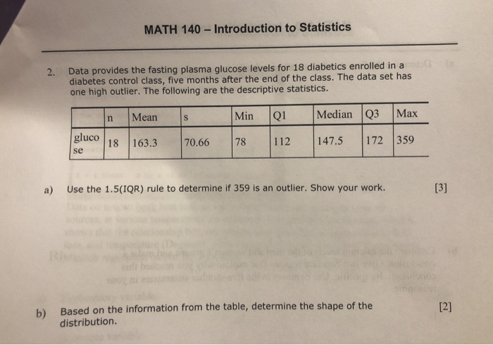 Solved MATH 140 - Introduction to Statistics 2. Data | Chegg.com
