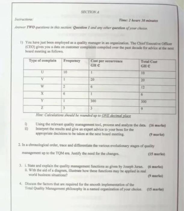 Solved SECTION A Instructions: Time: 2 hours 30 minutes | Chegg.com